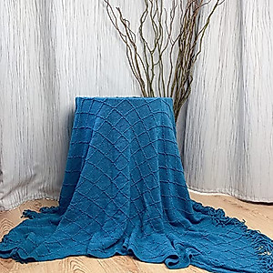 TXDYB 1 Pcs 50"x60" Blue Argyle Design Soft Warm Boho Knitted Throw Blanket with Tassels for Women, Men and Kids. Suitable for Travel Camping Office Hotel,Decoration for Bed, Sofa and Room