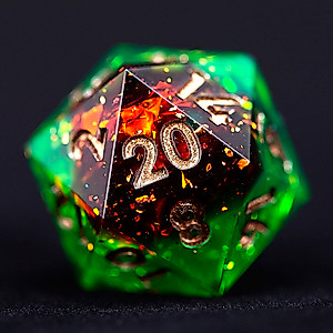 DND Dice Sharp Edge Dice Polyhedral Dice Mini Planet Dice Dungeons and Dragons Dice Handmade Dice Set Peachy Galaxy (Jungle FIRE)