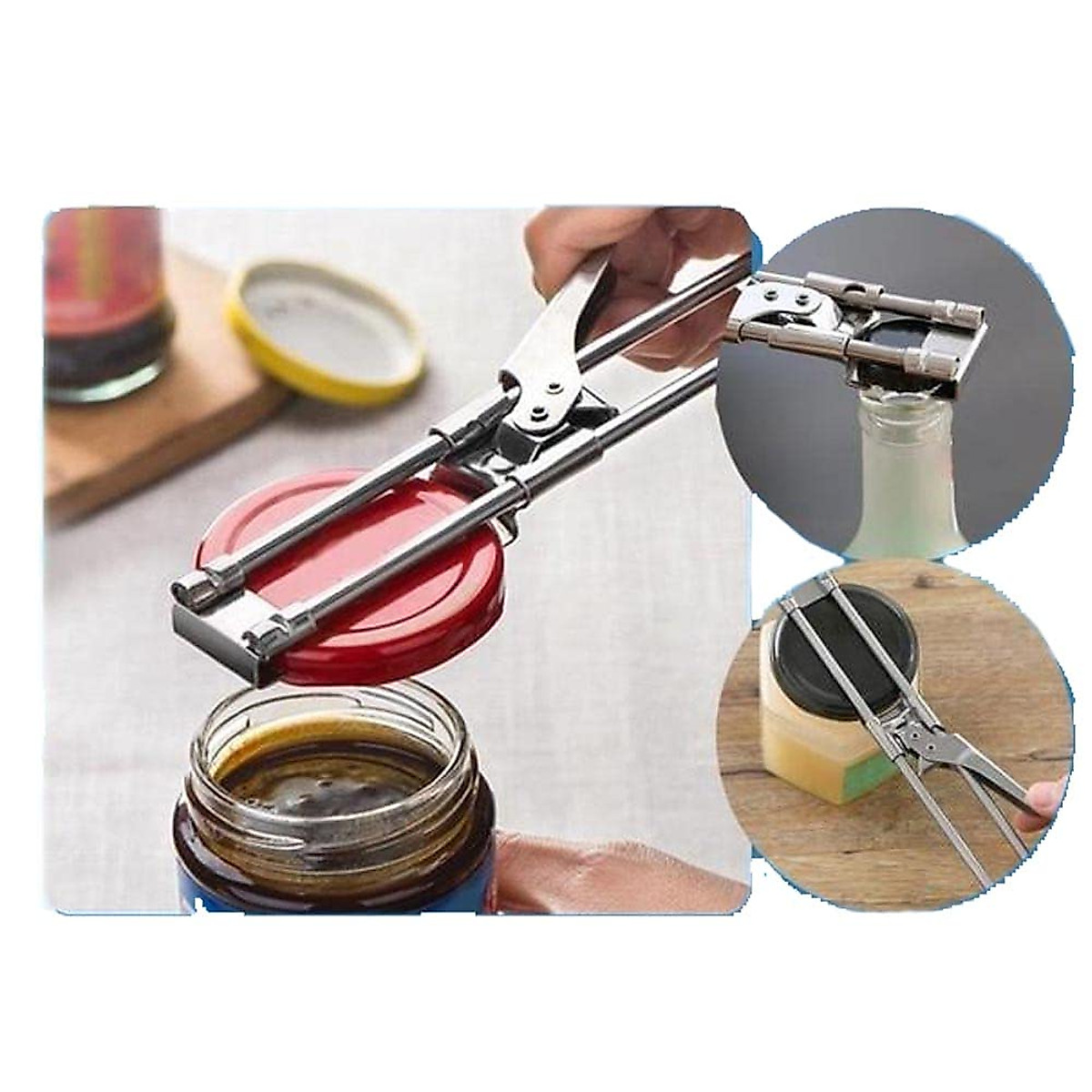 Adjustable Multifunctional Stainless Steel Can Opener Manual Bottle Jar Opener Lid Remover Gripper Kitchen Tool (1 Pcs)