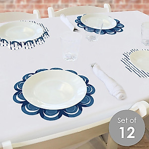 Big Dot of Happiness Navy Stripes - Simple Party Round Table Decorations - Paper Chargers - Place Setting For 12