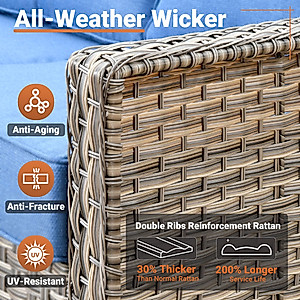 ovios 2 Piece Outdoor Patio Furniture with Single Sofa,Rattan Wicker Coversation Set with High Back,Sectional Sofa for Outside Porch Balcony Backyard Pool,Blue