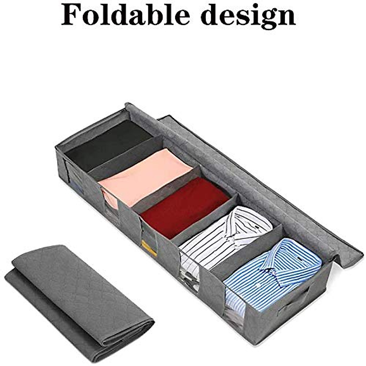 Apstour Under Bed Clothes Organizer Large Adjustable Dividers Storage Bag with Durable Fabric, Reinforced Handle, 4 Clear Window for Clothing, Shoes, Blankets, Sweaters, Toys (grey, 2)