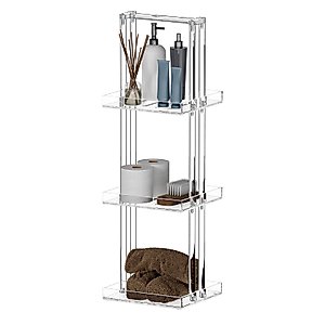 Aquiver Acrylic Standing Shower Caddy - 3 Tier Shower Organizer Stand with Handle - Corner Shower Caddy for Inside Bathroom, Bathtub, 11'' L x 10'' W x 34.6'' H, Clear