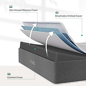 Novilla Queen Mattress, 12 Inch Gel Memory Foam Queen Size Mattress in a Box, Bamboo Charcoal Foam & Breathable Cover for Clean, Peaceful Sleep, Supportive & Pressure Relieving, CertiPUR-US Certified