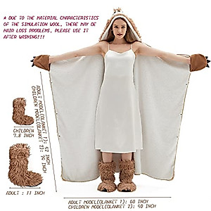 Sloth Blanket Hoodie Wearable Blanket Warm Sherpa Fleece and Soft Faux Fleece Fabric with Gloves and Plush Slipper Sock Throw Cloak blankets for Adults and Kids