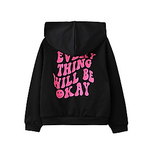 SOLY HUX Girl's Graphic Hoodie Sweatshirt Letter Print Pullover Tops Drop Shoulder Shirt Black 11-12Y
