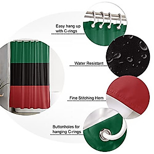 Shower Curtain Set with Bathroom Rugs and Mats Independence Day USA Flag Black Red Green Stripe Bathroom Rugs Set 4 Piece, Non-Slip Rugs,Toilet Lid Cover Bath Mat, Waterproof Shower Curtain for Tub