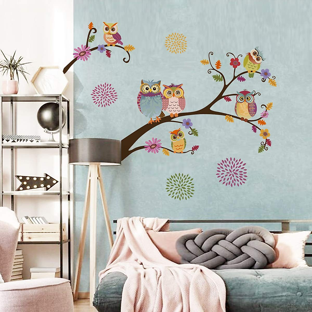 decalmile Owl Tree Branch Wall Stickers Flower Wall Decals Kids Baby Nursery Bedroom Wall Decor