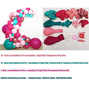 Surprise Party Balloon Garland - Metallic Rose Gold Rose Red Pink Turquoise Latex Balloons - for LOL Theme Party Girl Birthday Baby Shower Decor