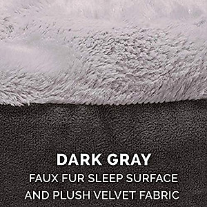 Furhaven 24" Round Calming Donut Dog Bed for Indoor Cats & Small Dogs, Washable, For Dogs Up to 20 lbs - Plush Velvet Waves Hooded Donut Bed - Dark Gray, Small