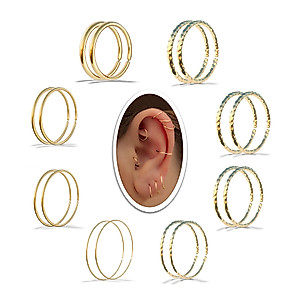 14K Gold Filled Small Hoop Earrings for Cartilage Nose, Tiny Thin 7mm Piercing Hoop Ring 22 Gauge (Gold, 7mm 22 gauge / 1 pair)