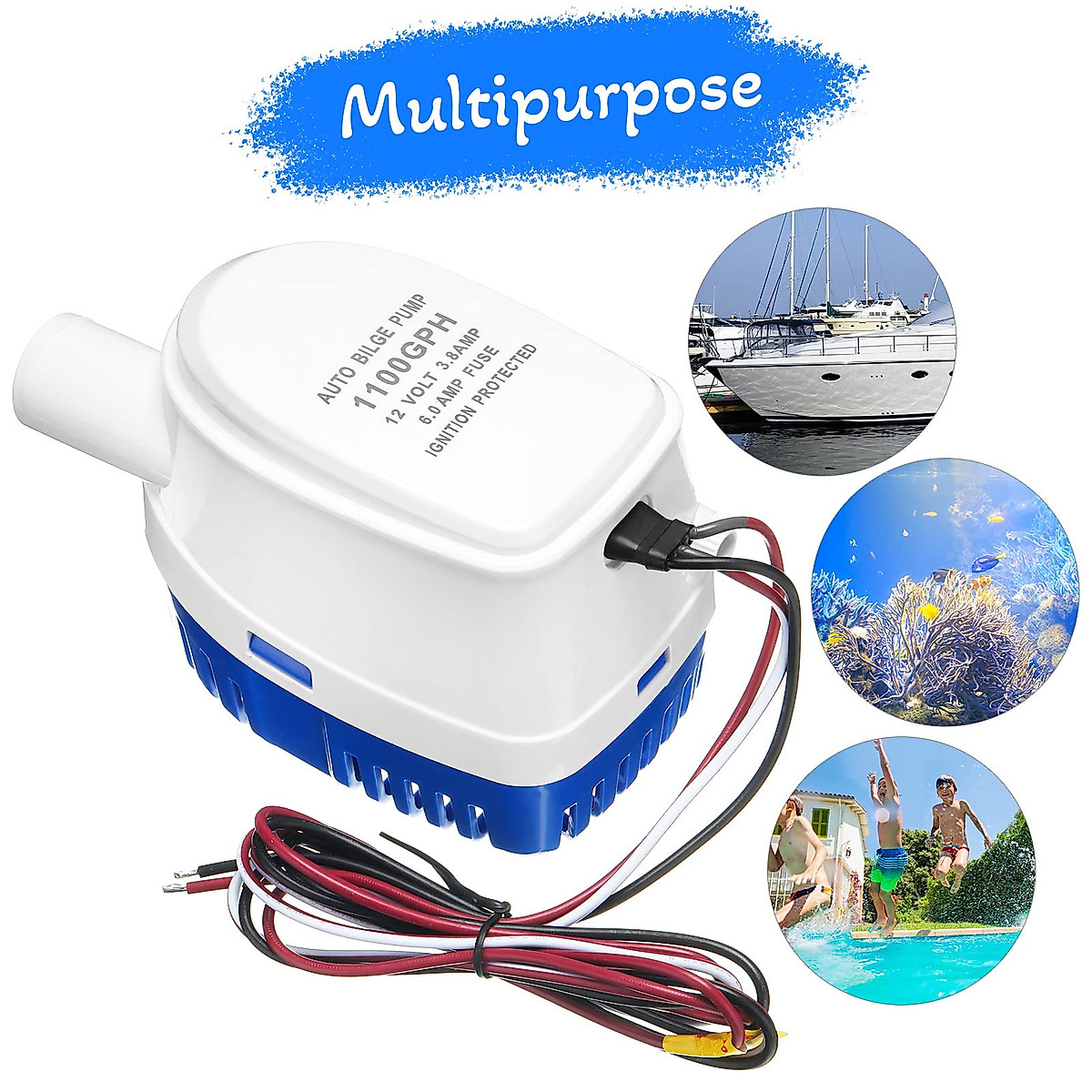 2 Pieces Automatic Bilge Pumps for Boats 12V Submersible Pump with Float Switch Auto Bilge Water Pump (1100GPH)