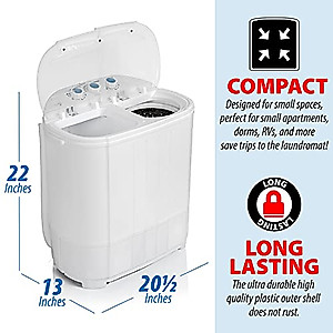 Deco Home Compact Washing Machine with Twin Tub for Wash and Spin Dry, Portable, Built-in Gravity Drainage System, Agitation Wash Cycles, Use Less Soap and Water, for Dorms, Apartments, RVs