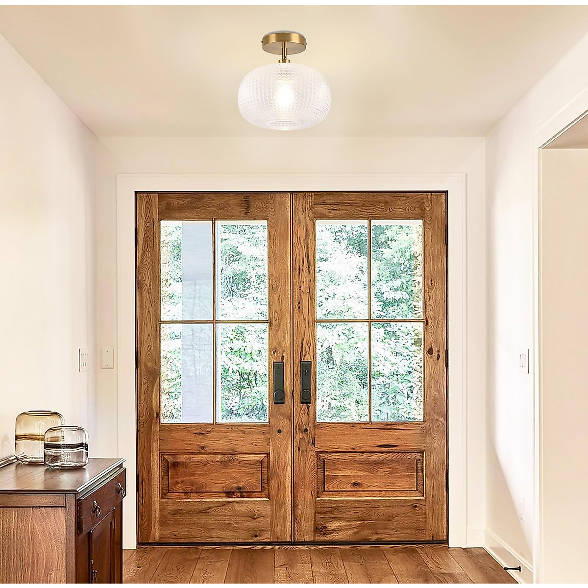 Gold Semi Flush Mount Ceiling Light Fixture,Hallway Light Fixtures,Industrial Close to Ceiling Light,Globe Glass Ceiling Light Fixture,Vintage Ceiling Lamp,Farmhouse Light for Bathroom Entryway