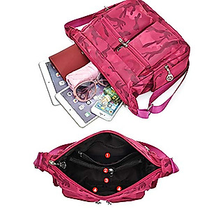 FiveloveTwo Lightweight Nylon Multi Pocket Hobo Shoulder Crossbody Bag Handbags and Purses for Women Men Top-handle Messenger Crossbody Bag Pack Totes Satchels Black Camouflage