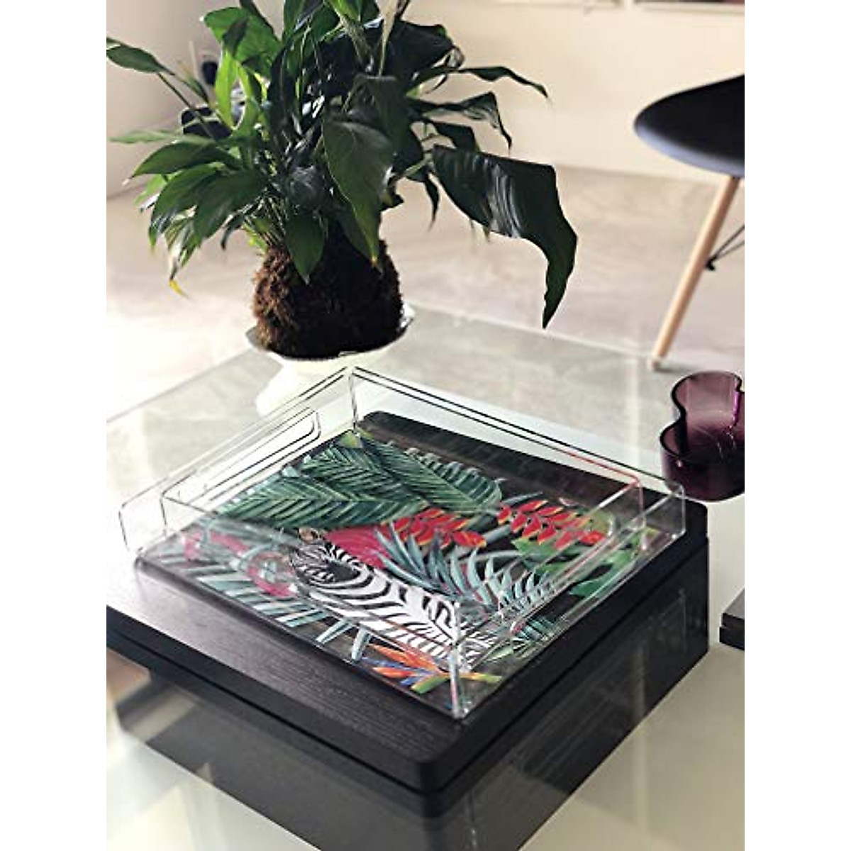 Idea Design Studio Clear Acrylic Animal Print Decorative Serving Tray (Flamingo, Large, 15.75 x 12 x 2.5 Inches)
