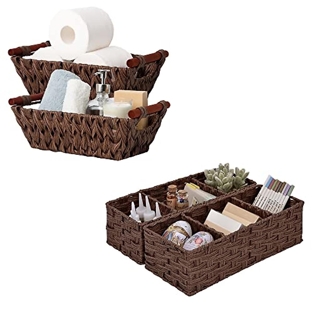 GRANNY SAYS Bundle of 2-Pack Wicker Storage Baskets & 2-Pack Woven Storage Baskets for Bathroom
