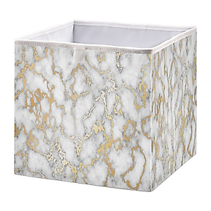 ALAZA Collapsible Storage Cubes Organizer,Marbl with Inlaid Gold Storage Containers Closet Shelf Organizer with Handles for Home Office