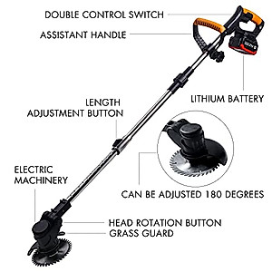 Battery Powered Weed Wacker Cordless- Electric Weed Trimmer Rechargeable- Two 4.0 Ah Battery Operated Weed Whacker Cordless 21V Grass Edger Trimmer with Blade and Charger - Lawn Yard Garden