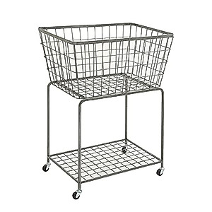 Deco 79 Metal Trapezoid Storage Cart with Wheels, 28" x 18" x 36", Gray