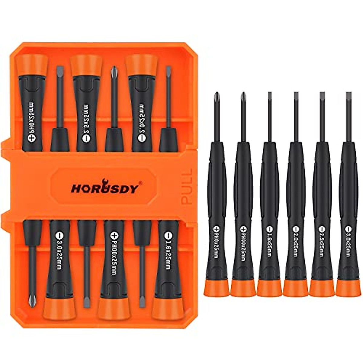 HORUSDY 6-Piece Magnetic Precision Screwdriver Set, Phillips and Slotted Mini Screwdriver Set, Chrome Vanadium Steel, Rotatable End Cap