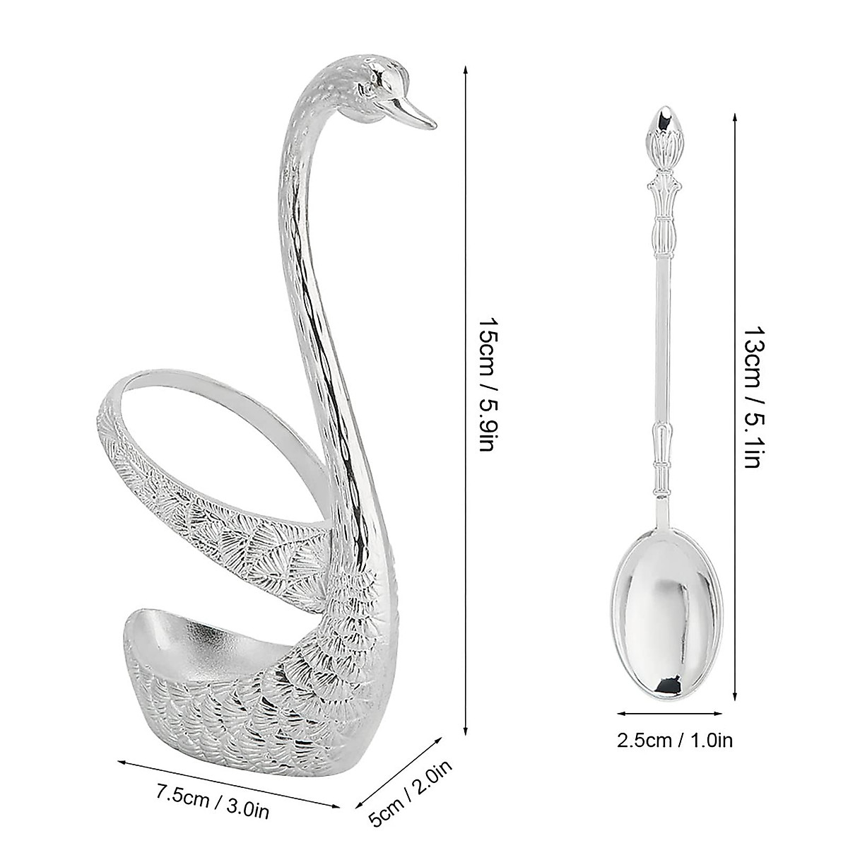 Holder Tableware Storage Stainless Steel Spoon Tableware Kit with Zinc Alloy Swan Shape Holder Storage Organizer (Silver)