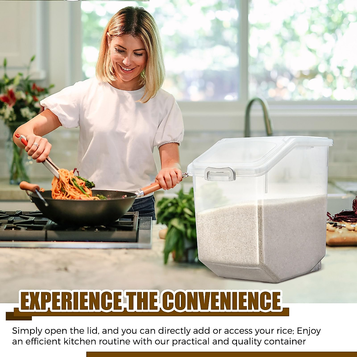 Funnymoom 40 Lbs Rice Storage Container Plastic Flour Rice Storage Bin Cereal Food Rice Holder with Lid Clear Rice Bin Large Rice Box for Kitchen Sugar Pantry Grain Dry Food Organization