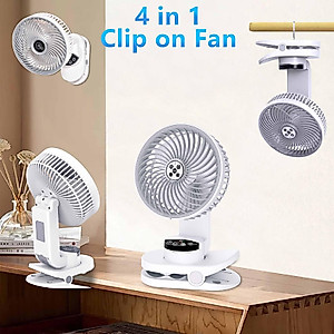 TDONE 8 Inch Clip on Fan, 10000mAh Battery Operated Desk Fan With 9 Speeds, Auto Oscillation Rechargeable Camping Fan With Atmosphere Light and Remote, USB-C Powered Fan for Office Desktop Outdoor