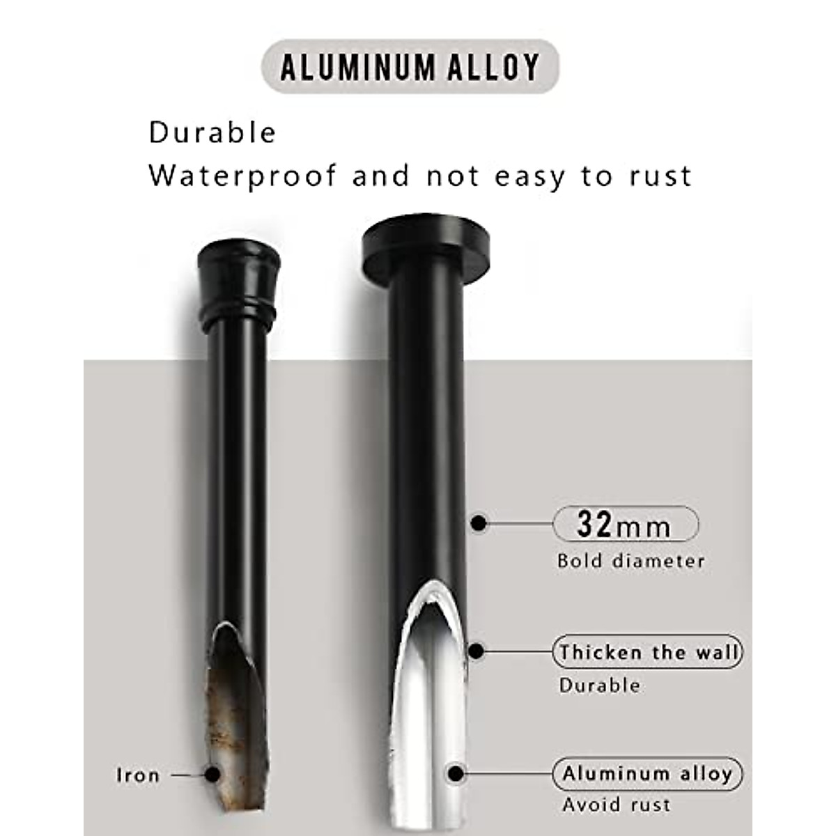 Upgrade Your Bathroom with a Stylish and Durable Stainless Steel Shower Curtain Rod Tension No Drill Adjustable for Bathtub, Shower Stall, Closet, Doorway Spring Metal Tension Matte Black 40-62 Inches