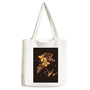 Painting Japanese Brown Flower Tote Canvas Bag Shopping Satchel Casual Handbag