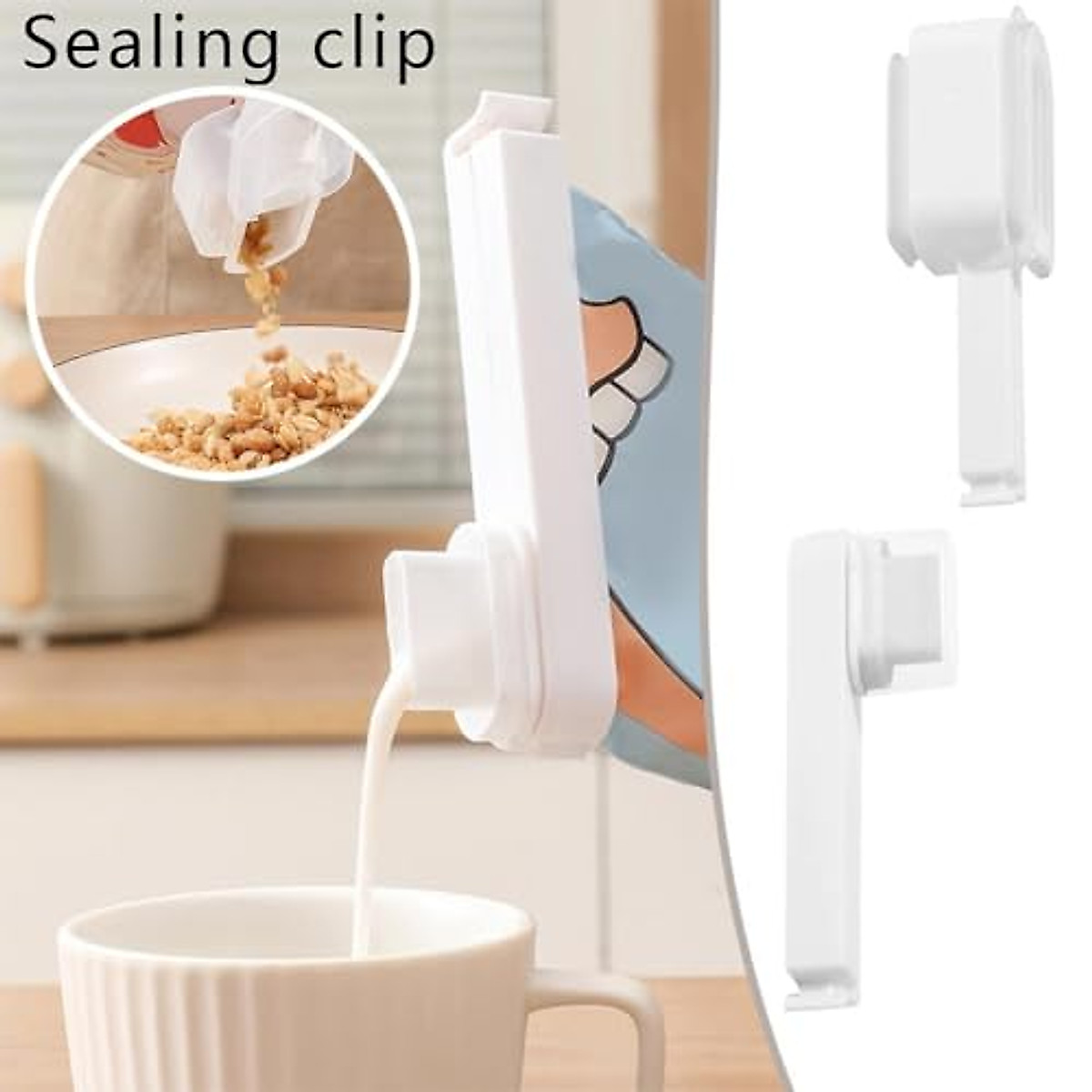 Food Bag Sealing Clip with Pour Spout,Snack Clips That Pour,Chip Bag Clips,Versatile Food Clip with Spout for Cereal, Suitable for Small Particle Food, Liquid,Flour and Baby Food Storage Organizer