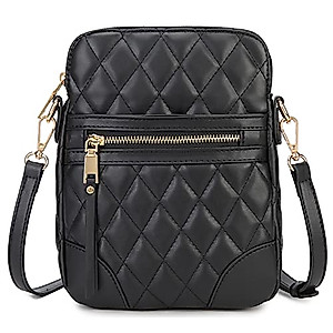 lola mae Small Quilted Crossbody Bag for Women Phone Pocket Shoulder Handbag Zipper Closure (Black)