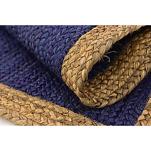 Unique Loom Braided Jute Collection Classic Quality Made Natural Hand Woven with Solid Color Detail, Area Rug, Rectangular 2' 0" x 3' 0", Navy Blue/Tan