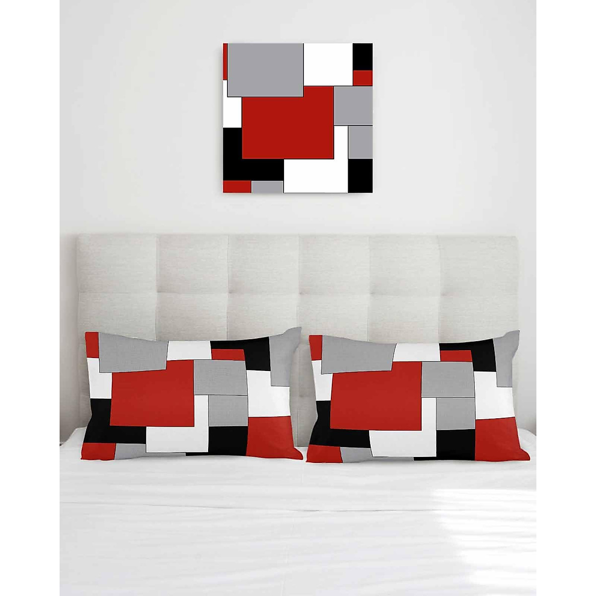 Pillow Cases Linen Pillow Shams White Grey Black Red Abstract Irregular Geometric Pillow Cases Set of 2 12x20 Inches Pillowcases Rectangle Cushion Covers Flax Soft Linen Pillow Covers for Couch Sofa