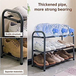 3-Tier Expandable Shoe Rack,Adjustable Shoe Shelf Storage Organizer Heavy Duty Metal Free Standing Shoe Rack for Entryway Closet Doorway (Gray)