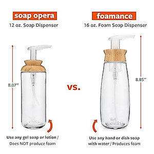 Full Circle Soap Opera Recycled Glass Gel Soap & Lotion Dispenser, Bamboo Lid, 12-Ounce, Gray Tinted