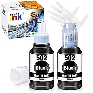 st@r ink 502 Pigment Compatible Ink Bottle Replacement for Epson 502 (Black) T502 for EcoTank ET-2760 ET-2750 ET-3760 ET-4760 ET-3750 ET-4750 ET-3830 ET-2850/3850/4850 ST-2000 Printer (2 Packs)