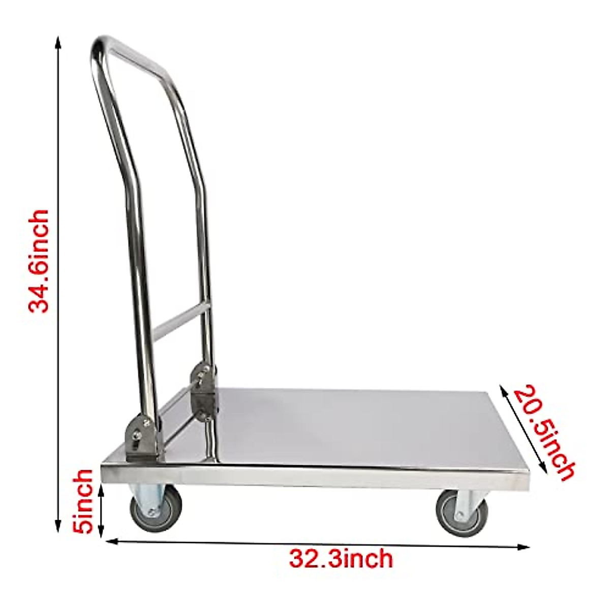 lesolar Push Cart Dolly 800lbs Folding Platform Truck Cart 32"x20" Heavy Duty Moving Platform Hand Truck Stainless Steel Foldable Moving Flatbed Dolly Cart with 360 Degree Swivel Wheels