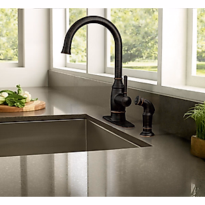 Moen Noell Mediterranean Bronze Traditional Single-Handle Standard Kitchen Faucet with Side Sprayer, 87506BRB