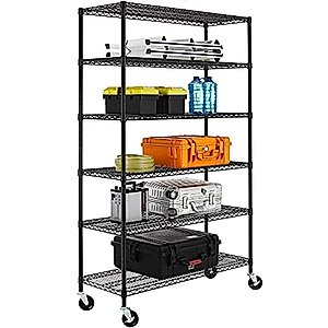 Payhere Metal Storage Shelves, Wire Shelving Unit w/Wheels, 6000 LBS Heavy Duty Industrial Utility Steel Storage Rack, 6 Tier NSF UltraDurable Shelf Organizer Racks for Garage Kitchen Storage (Black)