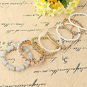 MILACOLATO 2-4 Sets Stackable Bracelets for Women Multilayer Beaded Bracelets Stretch Bangles Bohemian Style (4 Set Bracelets)