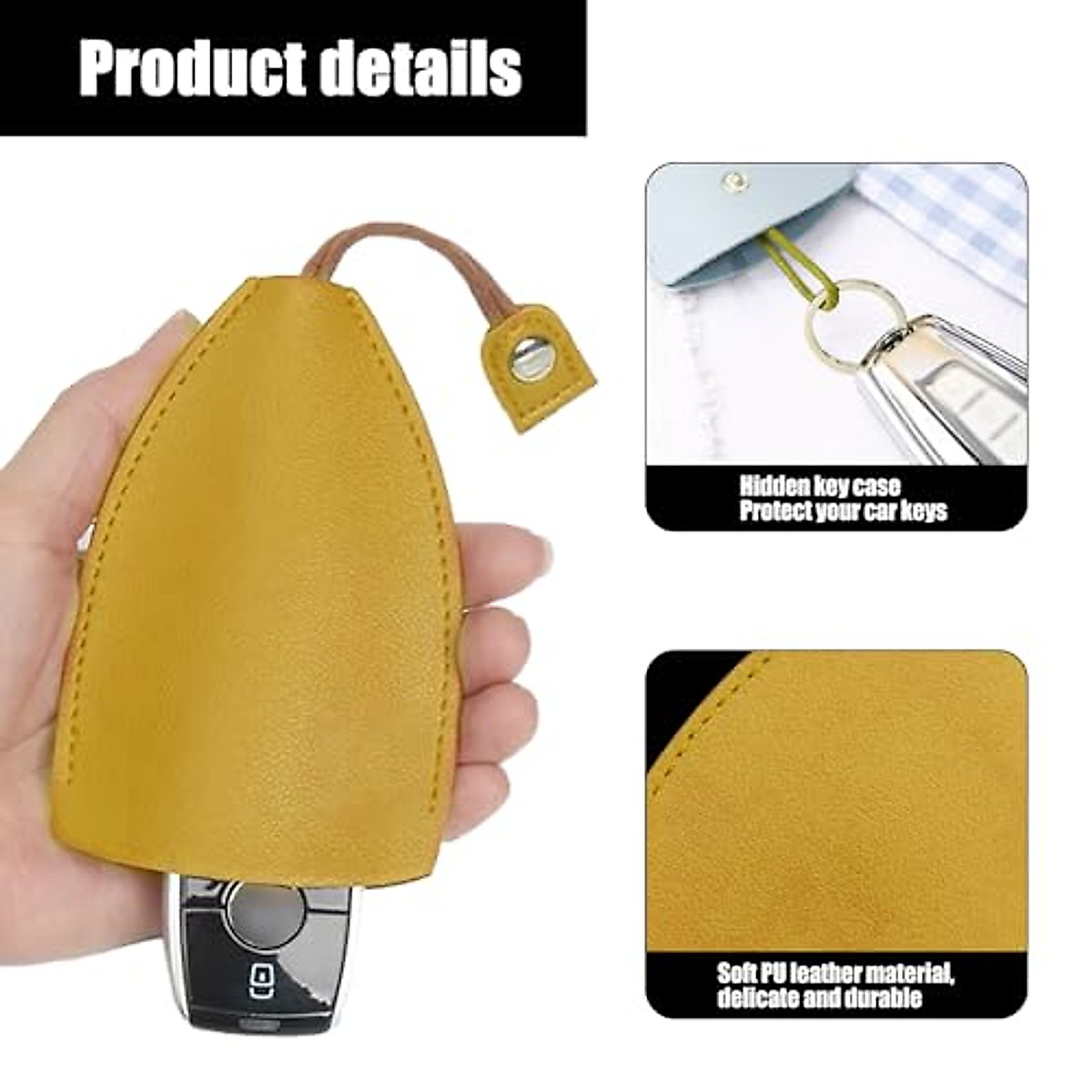 Hawyet 1 PC Car Key Protection Case, PU Leather Pull-out Remote Control Storage Bag, Suitable for Most Car Models (Yellow)
