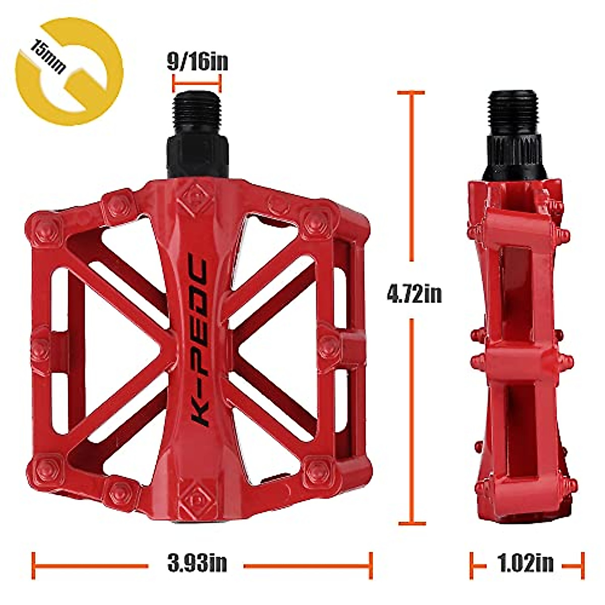boruizhen Aluminium CNC Bike Platform Pedals Lightweight Road Cycling Bicycle Pedals for MTB BMX (Red)