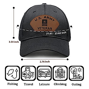 Foakecb US Army Veteran Hat with Leather Patch Military Insignia Cap for Men and Women- Black