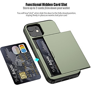 Nvollnoe for iPhone 12 Mini Case with Card Holder Heavy Duty Protective Dual Layer Shockproof Hidden Card Slot Slim Wallet Case for iPhone 12 Mini for Men&Women(Green)