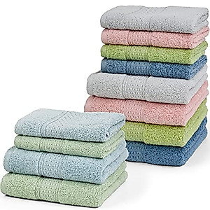 Cleanbear Cotton Hand Towels and Wash Cloths Set with Assorted Colors (6 Towels and 6 washcloths)
