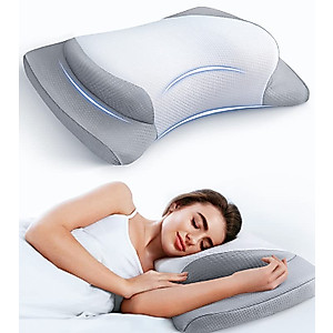 Gadole 8X Support Side Sleeping Pillow for Neck Pain Relief, Adjustable Cervical Fit Shoulder Perfectly, Ergonomic Contour Memory Foam Pillows with Armrest Area, Bed Back Stomach Grey Queen
