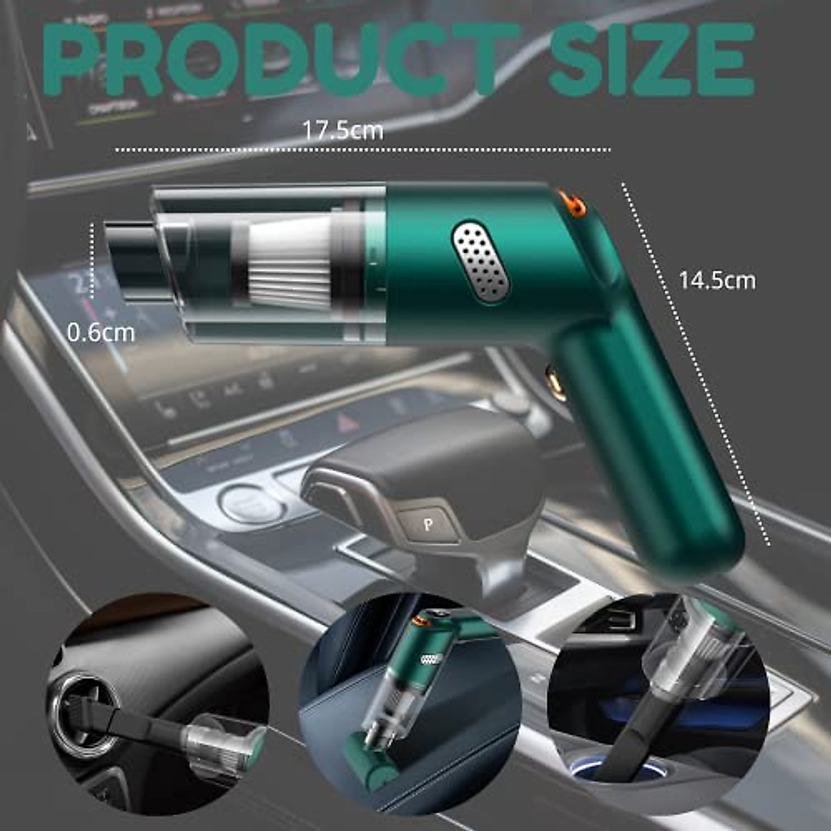 Crethinkaty Handheld Vacuum Cleaner 120W 10000PA High Power Cordless Rechargeable Vacuum Cleaner Wet and Dry Use for Home, Car, Office with Three Different Nozzles