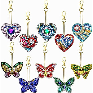 10Pack Diamond Painting Keychain DIY Diamond Painting Kits for Kids and Adult Beginners -Love Heart, Butterfly Christmas Valentine's Day Mother's Day Gift