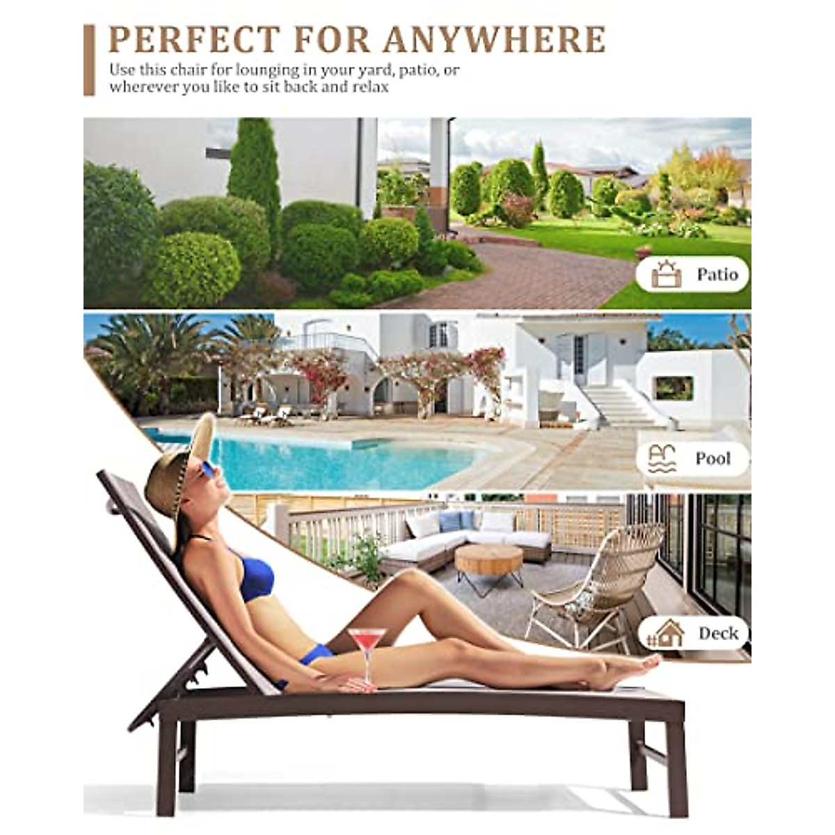 Patio Aluminum Chaise Lounge Chair, VredHom 2PCS Outdoor Recliner Lounge Chair with Waterproof Chaise Covers, Sun Loungers with 5 Adjustable Backrest and Lay Flat Positions for Garden, Balcony, Pool